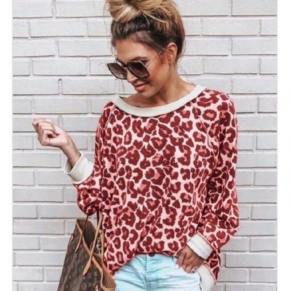 Sweaters | Clearance 1 Left Red Leopard Print Sweater | Poshmark
